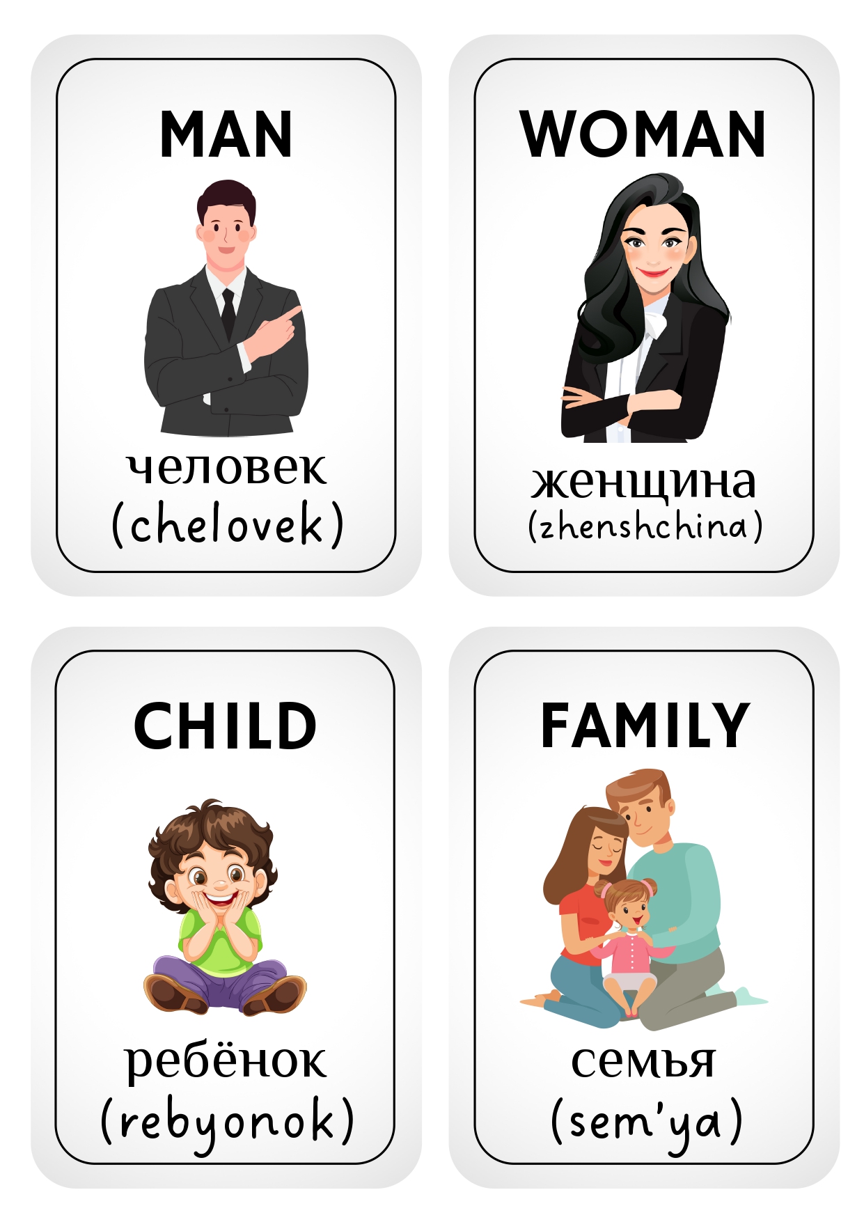 Printable Russian Vocabulary Flashcards for Kids – govincards.com