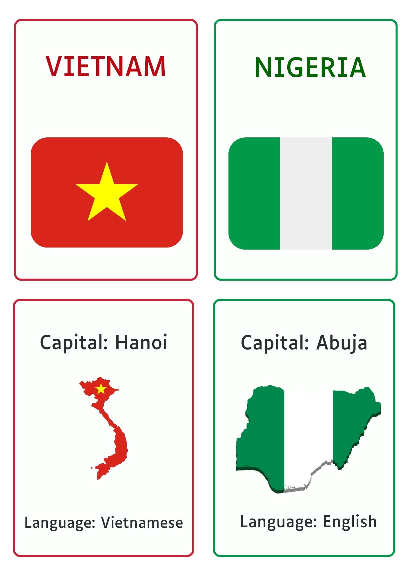 Printable Country Flags Flashcards [Double Sided] - govincards.com