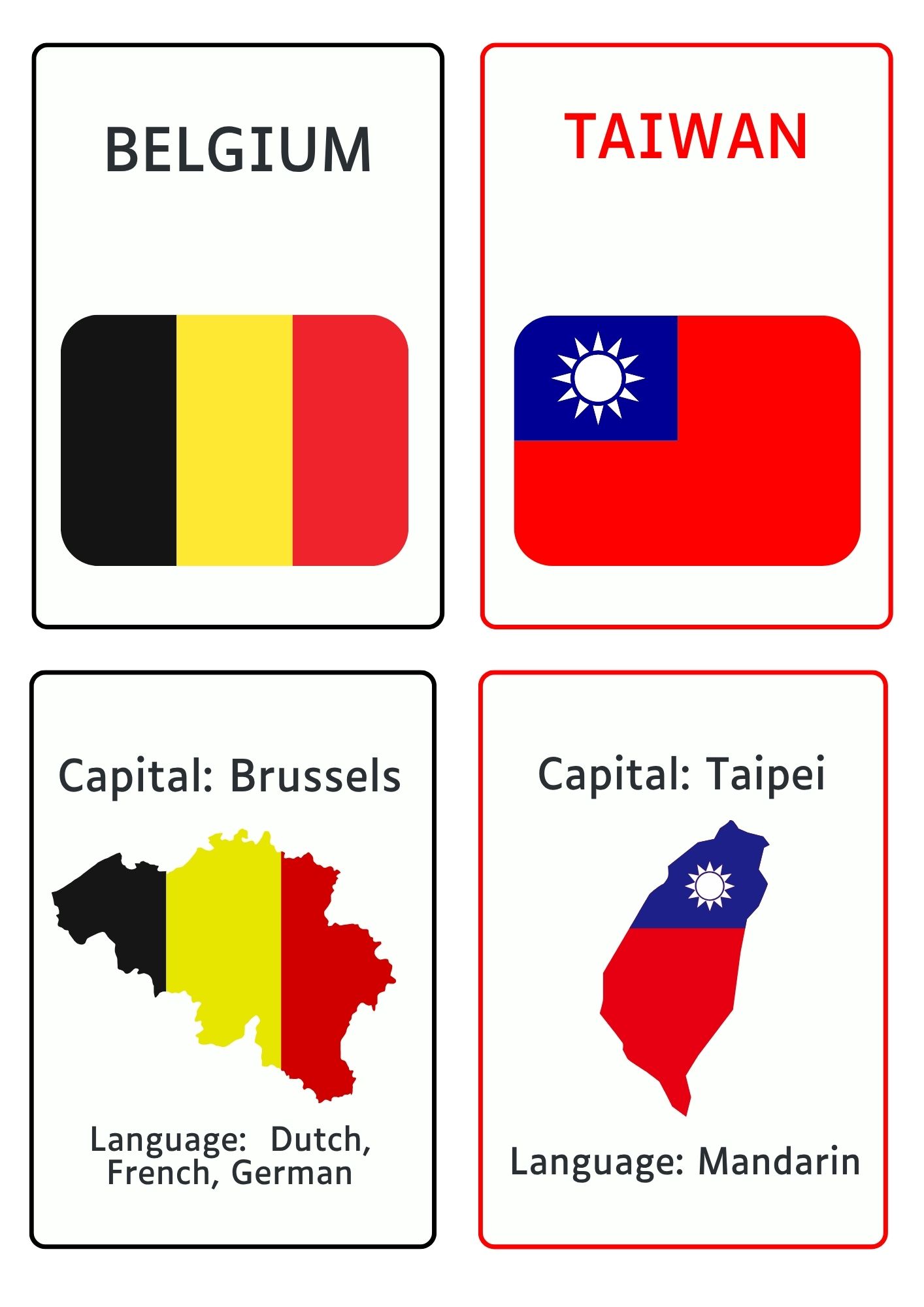 Printable Country Flags Flashcards [Double Sided] - govincards.com