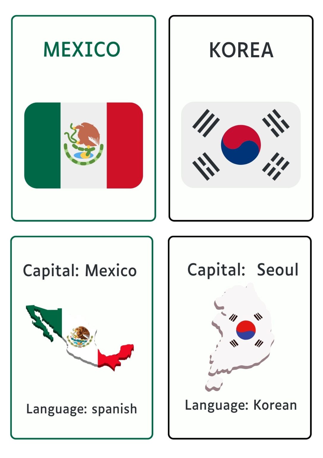Printable Country Flags Flashcards [Double Sided] - govincards.com