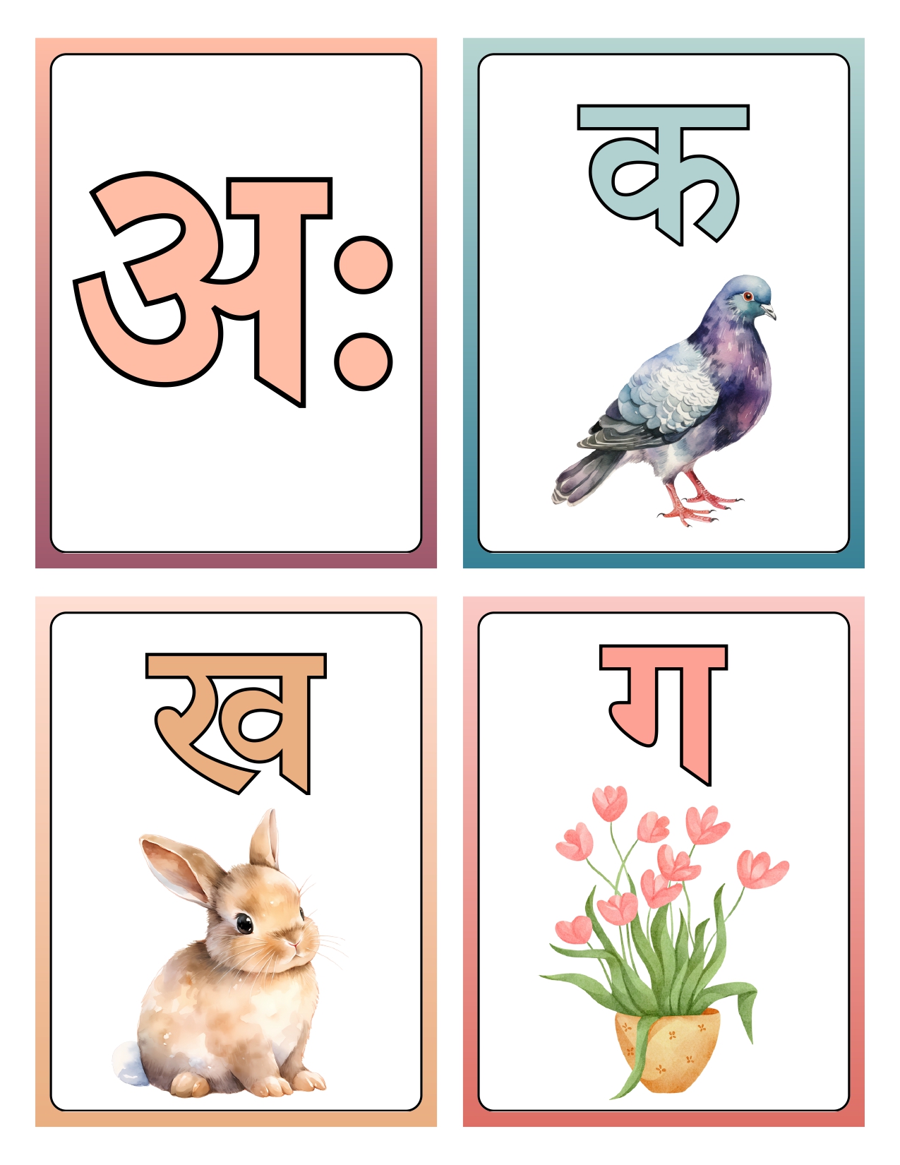 Printable Hindi Alphabet Flashcards - govincards.com