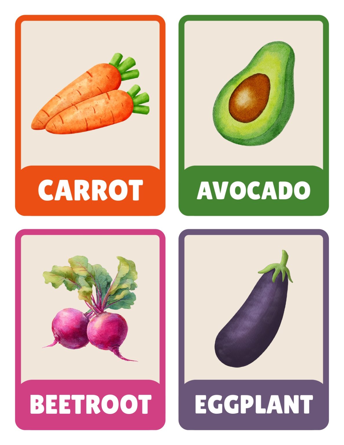 Printable Vegetable Flashcards for Kids - govincards.com