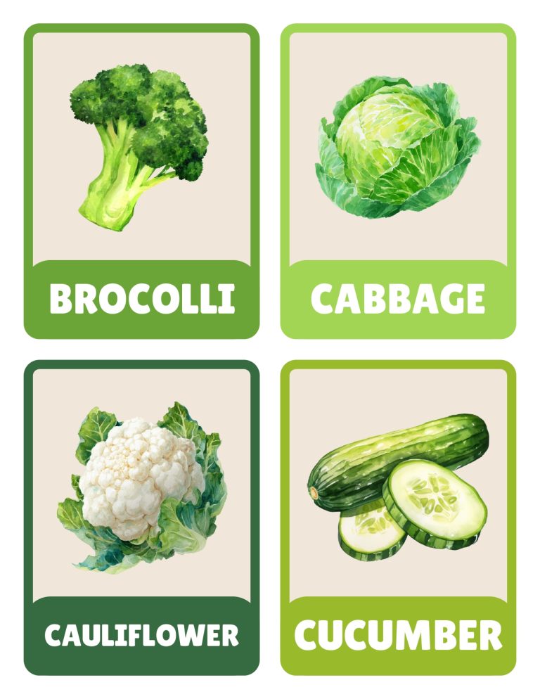 Printable Vegetable Flashcards for Kids - govincards.com
